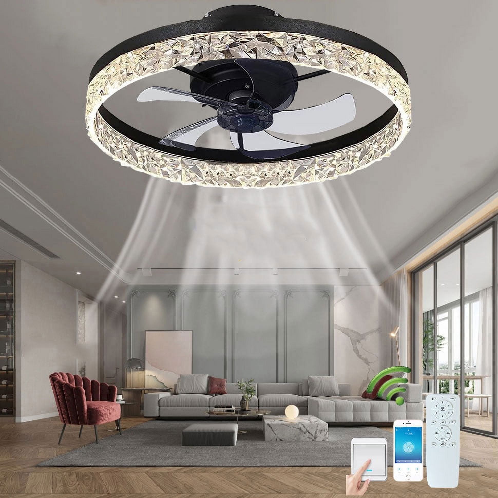 Wolike 1pc Silent Ceiling Fan Light,Indoor Dimmable Low Profile Modern ...