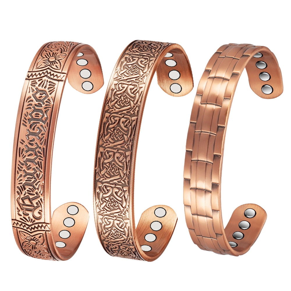 Wollet 3PCS 99.9% Pure Copper Bracelets for Men Magnetic, 7 inches ...