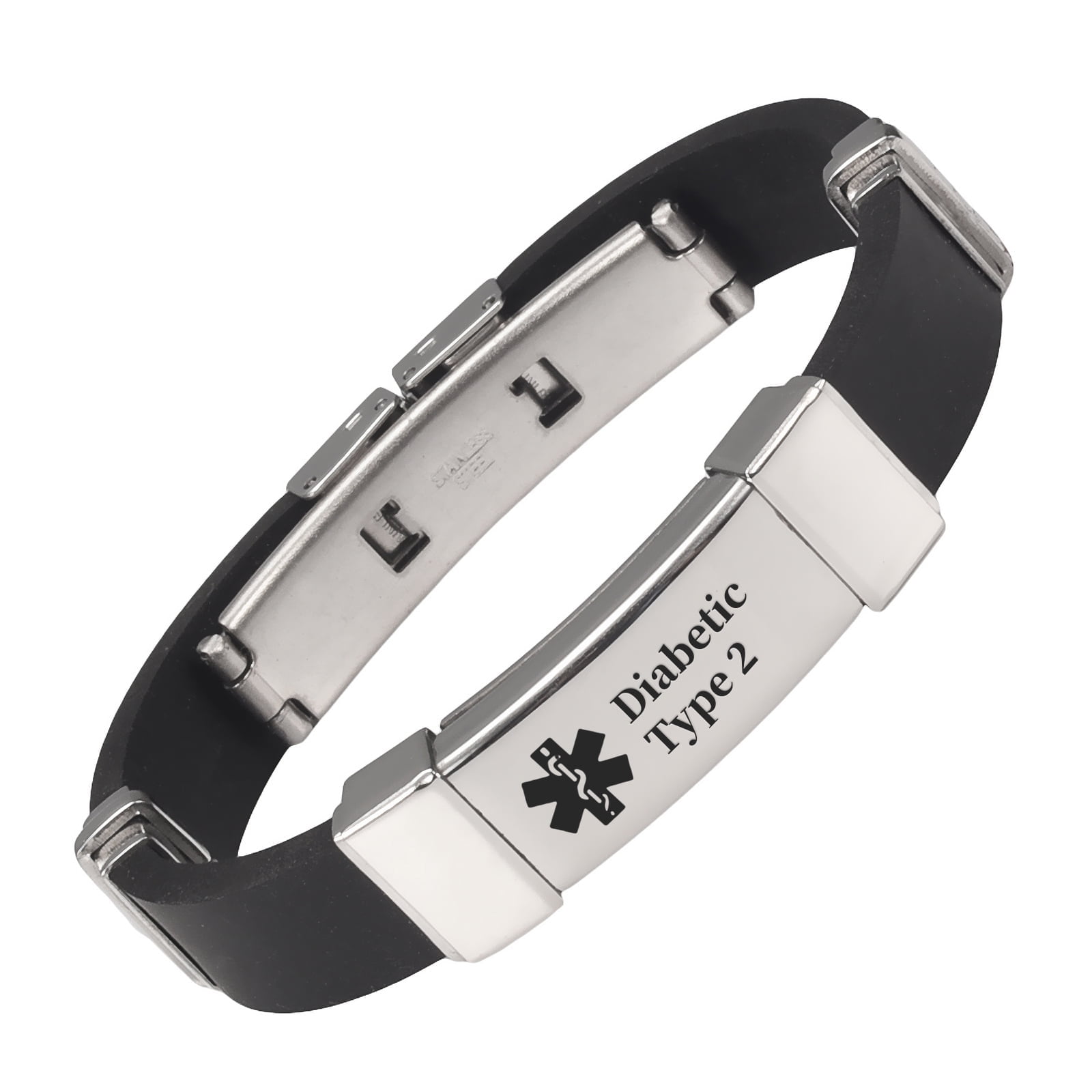 Wollet 7.6'' Black Silicone Medical Alert Bracelets for Women Men ...