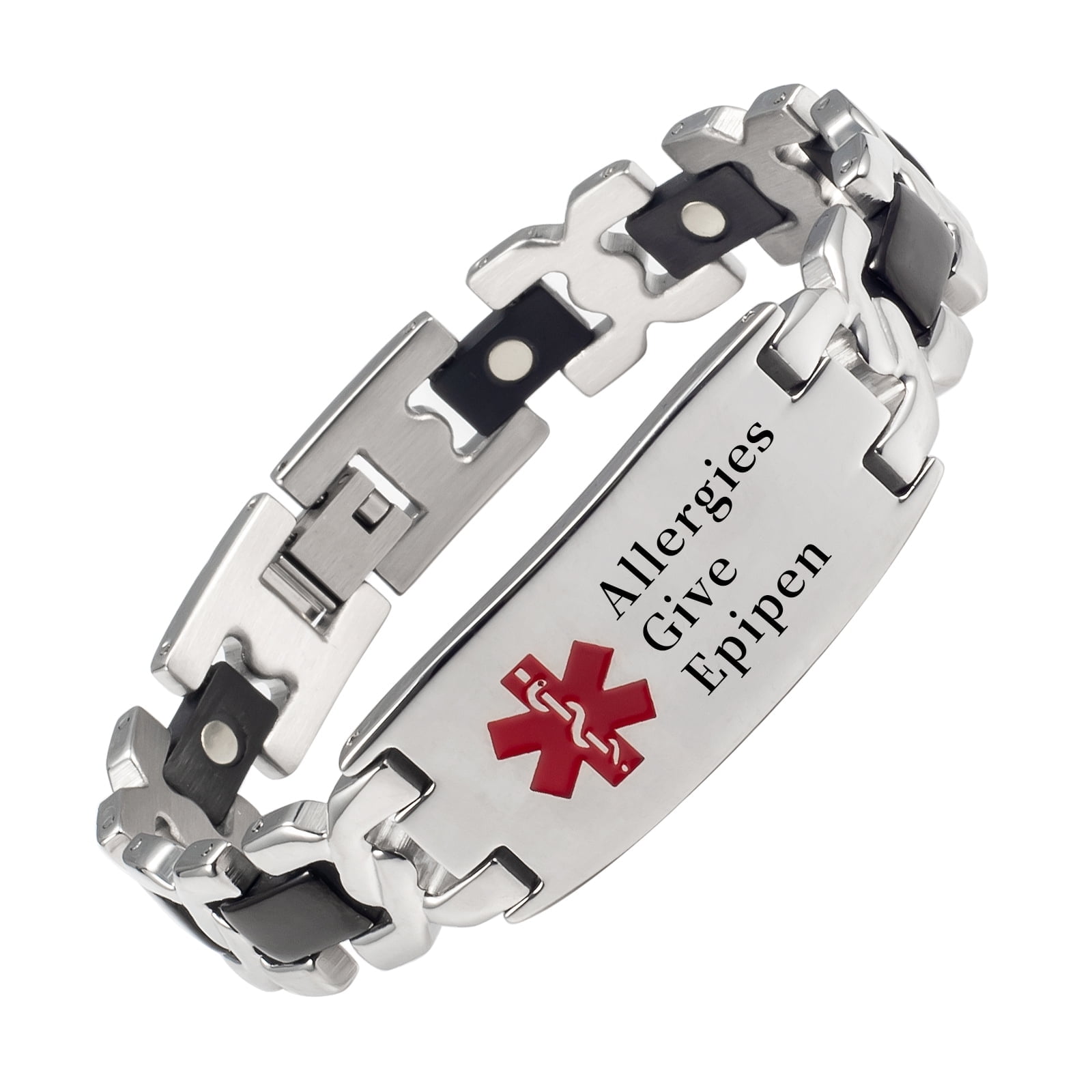 Wollet Black Medical Medical Alert ID Bracelet for Men, Allergies Give ...