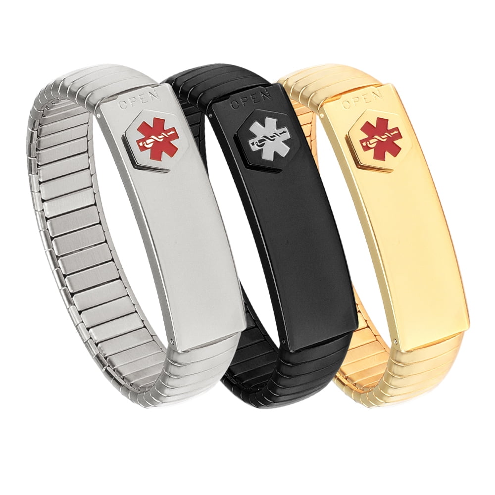 Wollet Gold Black Stainless Steel Medical Alert Bracelet for Men Women ...