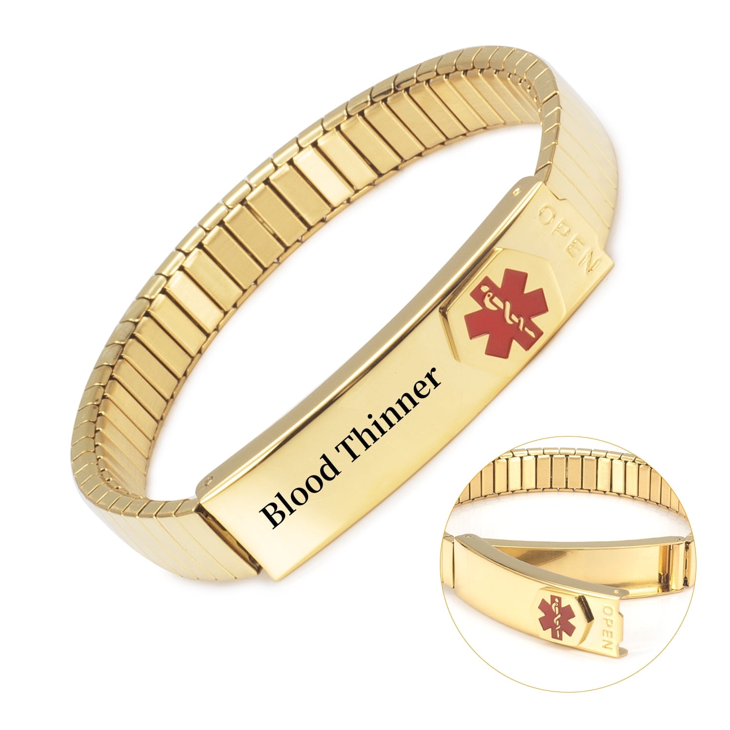 Wollet Gold Elastic Medical Alert Bracelet for Women, Pre-Engraved ...