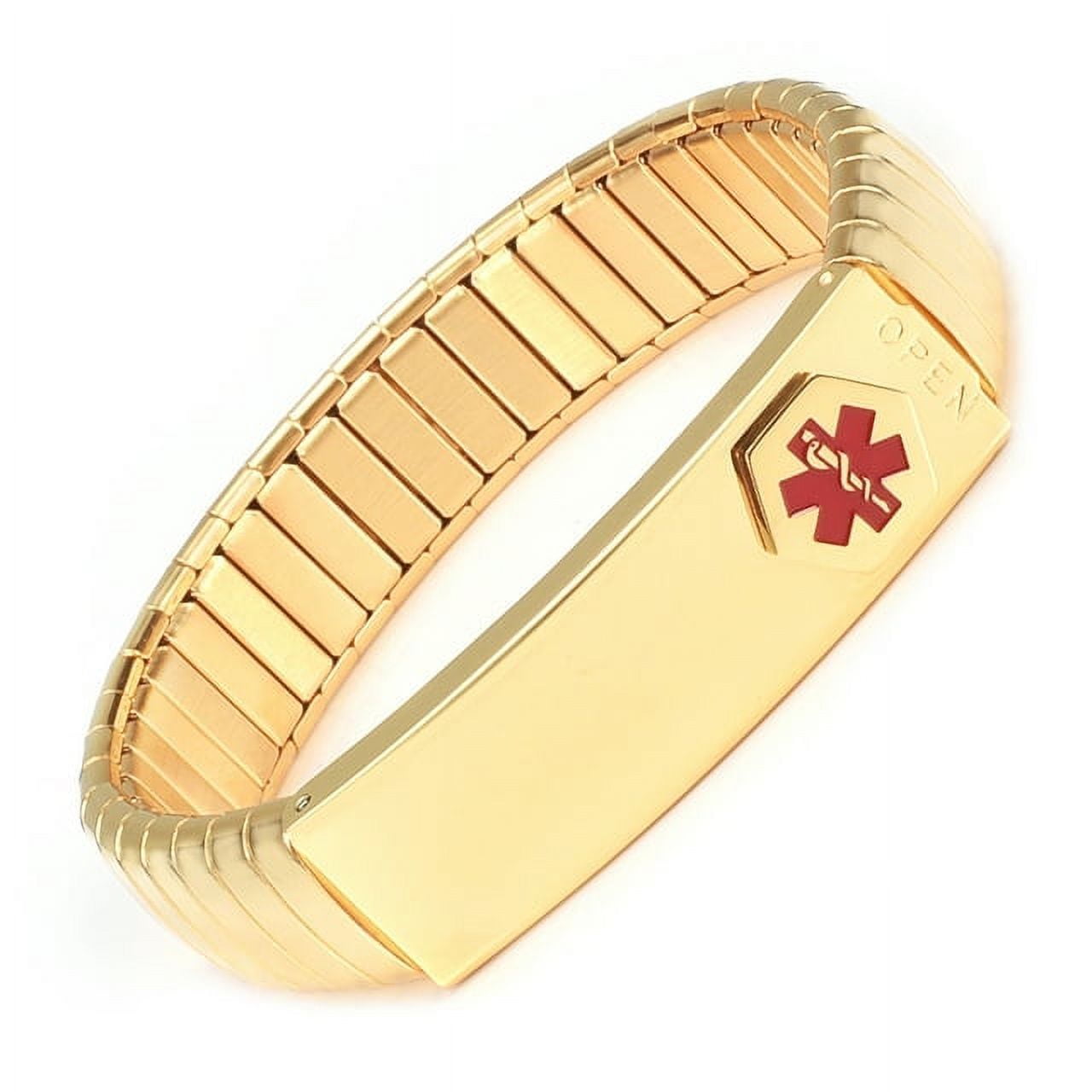Wollet Gold Medical Alert Bracelet,7.5'', Stretch ID Bangle, Jewelry ...