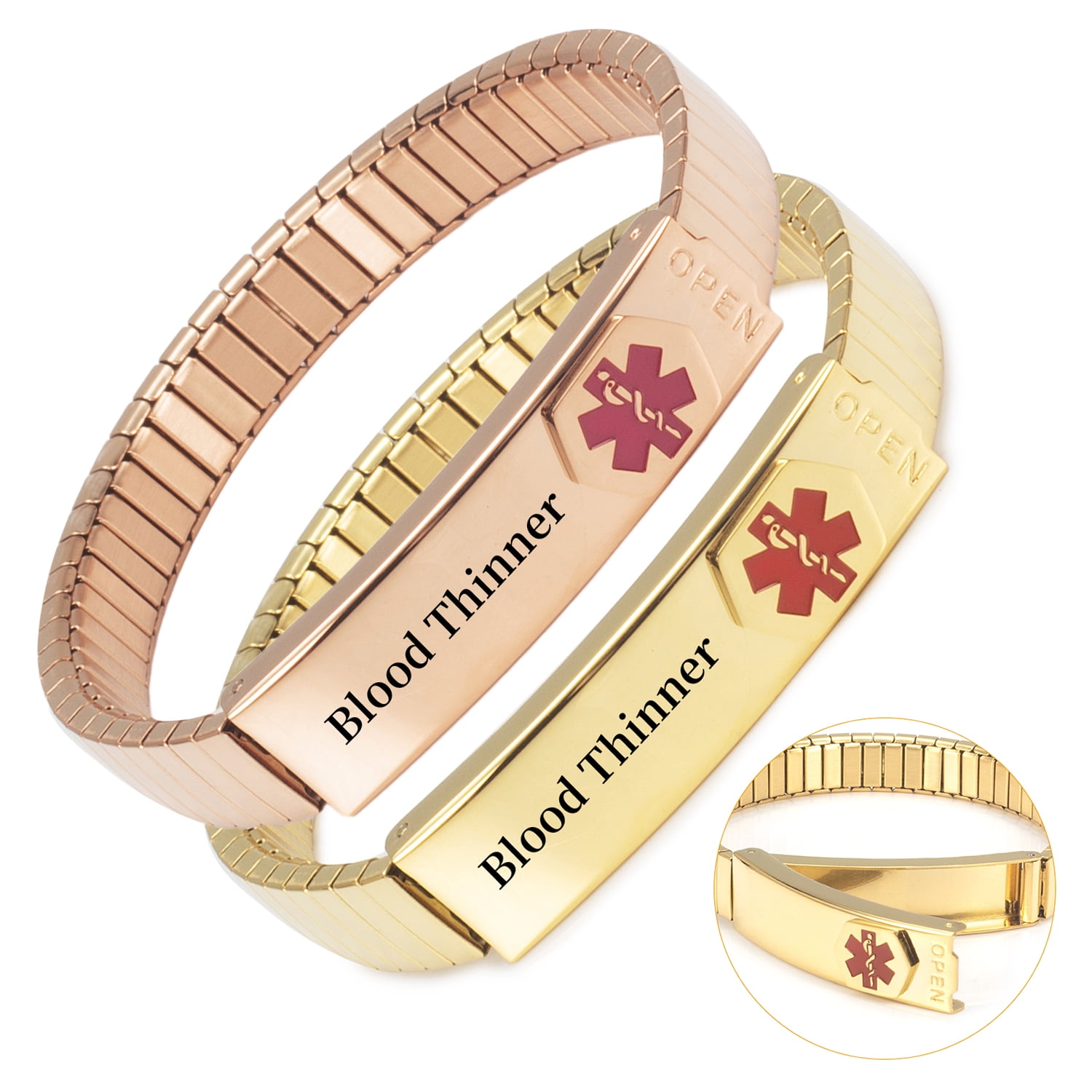 Wollet Gold& Rose Gold Elastic Medical Alert Bracelet for Women, Set of ...