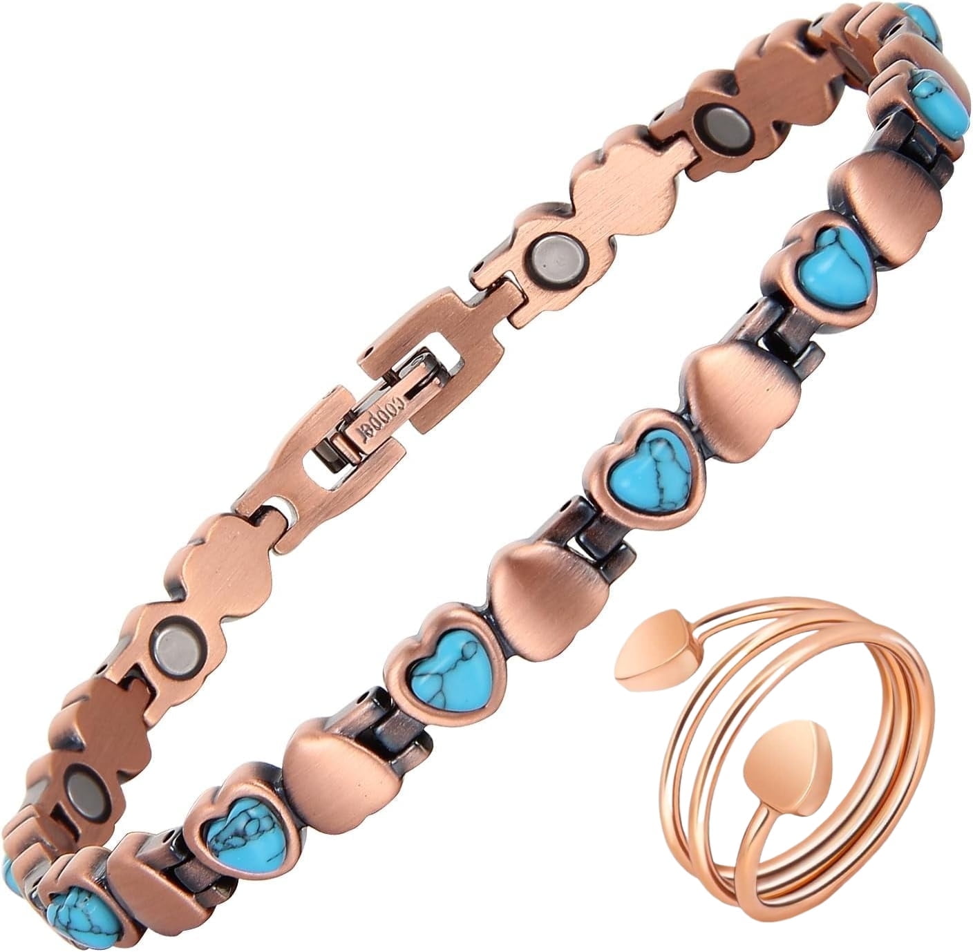 Wollet Heart Copper Magnetic Bracelets Set for Women,Turquoise Bracelet ...