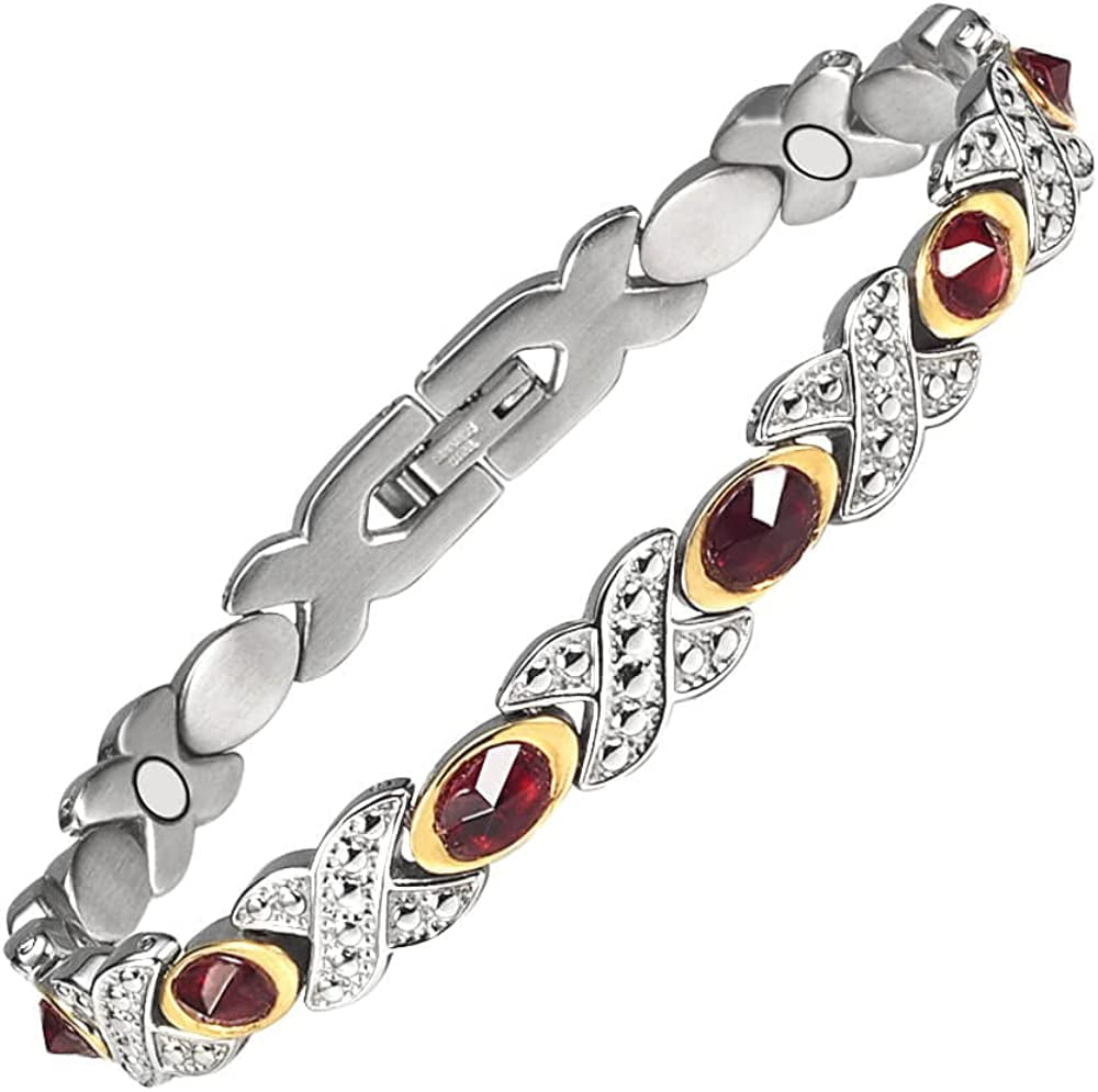 Wollet Jewelry 7.8 inches Red Crystal Magnetic Stainless Steel Bracelet ...