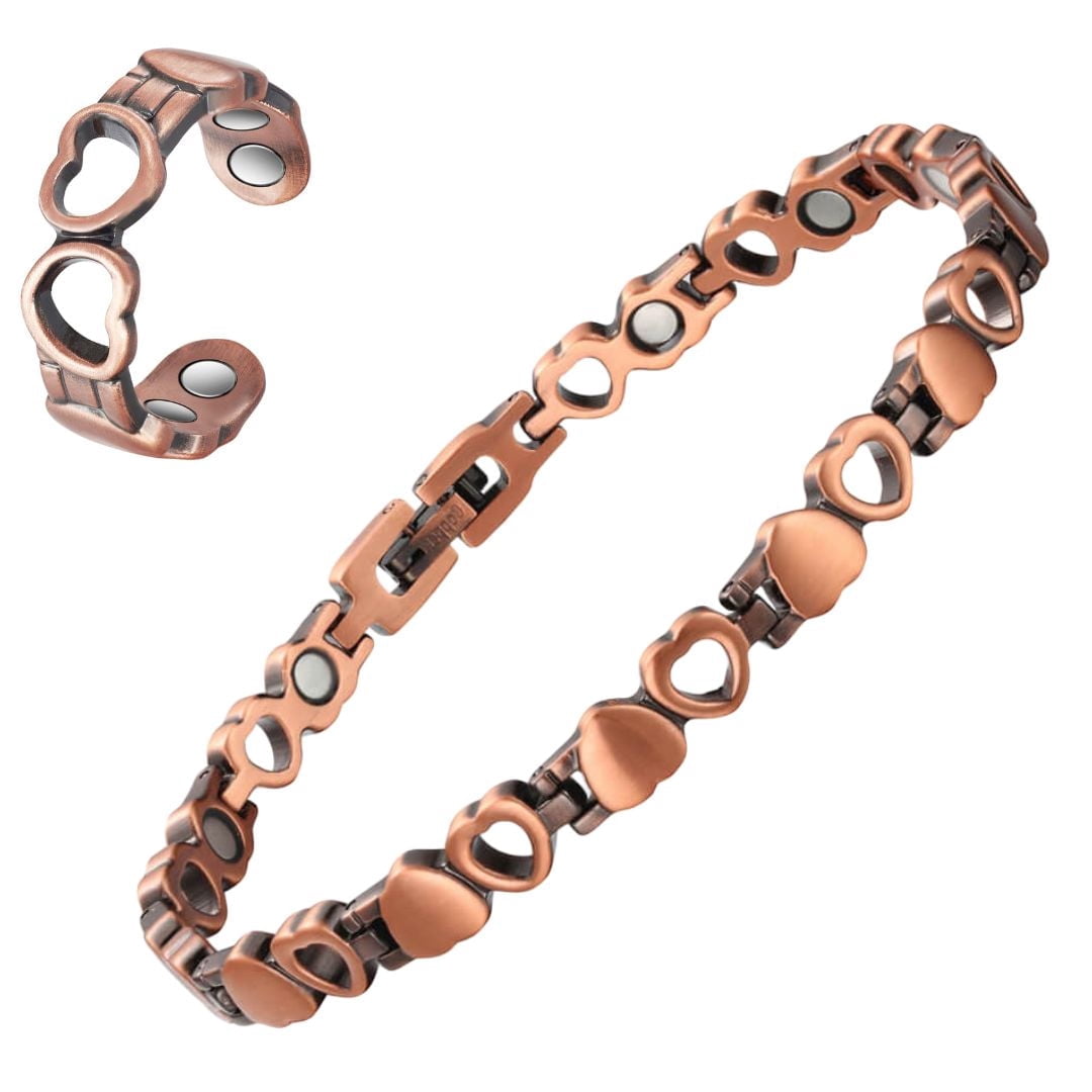 Wollet Magnetic Heart Copper Rings Bracelets, Pure Copper Jewelry Set ...