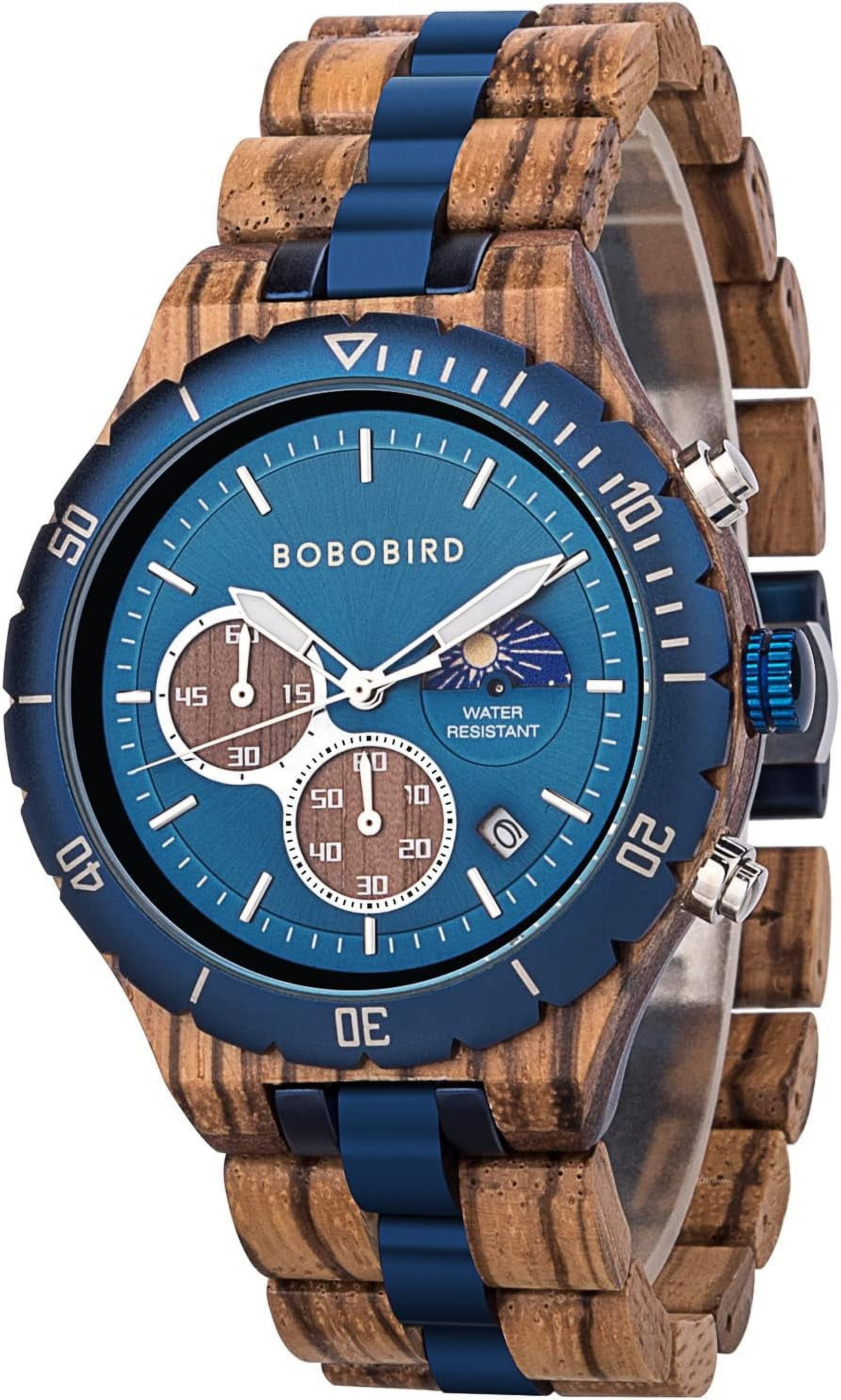 Wollet Mens Quartz Wooden Watches Stainless Steel Red Sandalwood ...