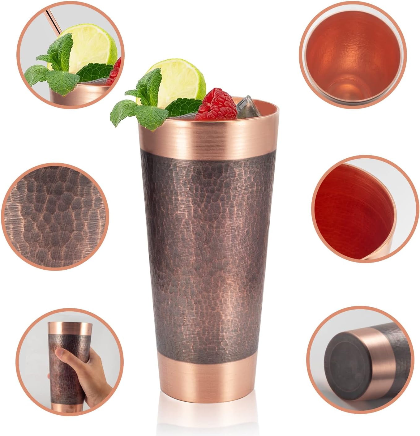 Wollet Pure Copper Cup, Beer Cup, Pure Copper Water Cup, 600ml(20 Oz ...