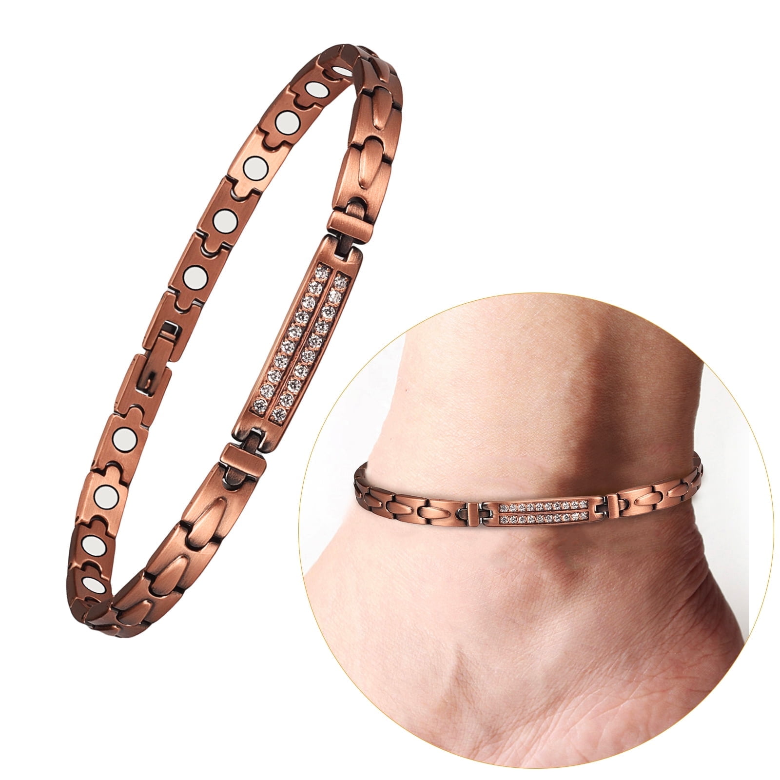 Wollet Adjustable Copper Magnetic Anklet, 10pcs Crystals - 9.44''L, 0. ...