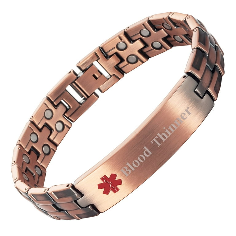Wollet Pure Copper Medical Alert Bracelets for Men Blood Thinner 8.66 inches Health Magnetic ID Bracelets Gift for Dad Husband Walmart