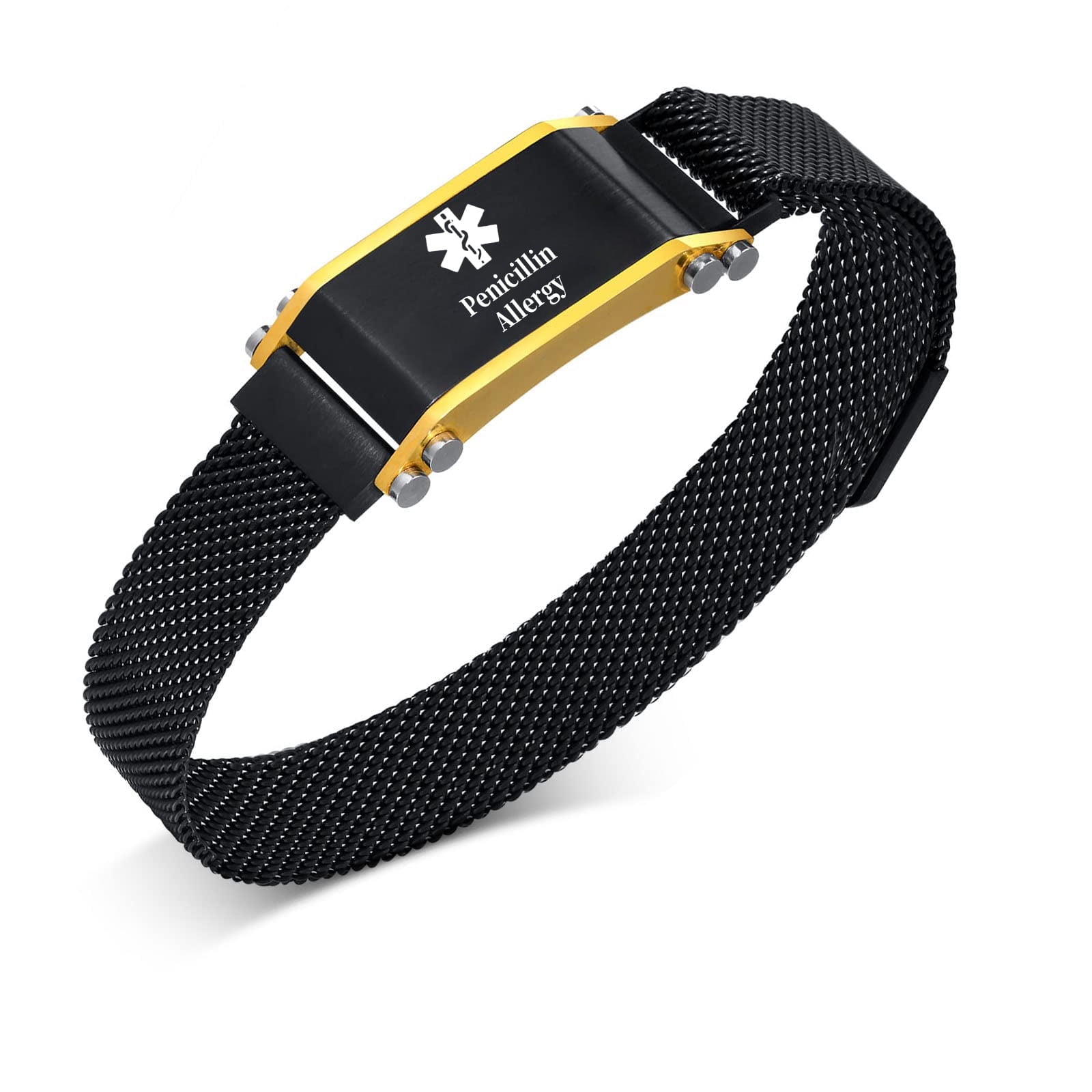 Wollet Stainless Steel Black Medical Alert Bracelet, 8.66 inches ...