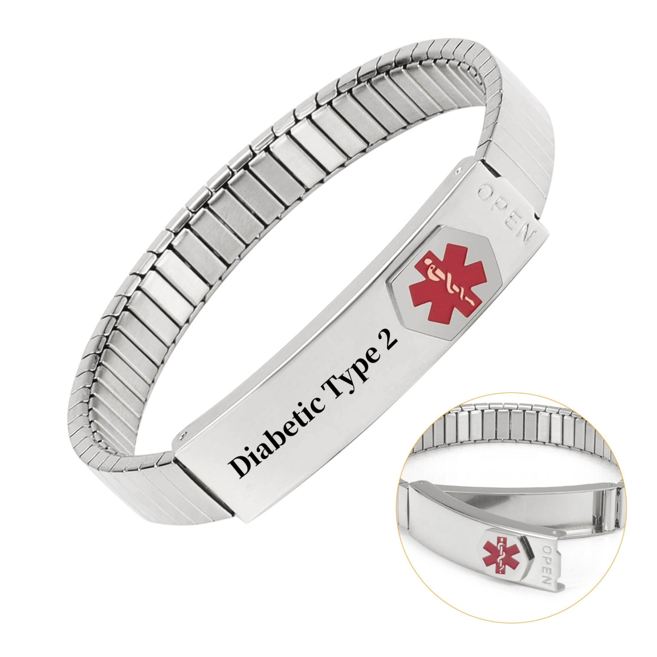 Wollet Stainless Steel Diabetic Type 2 Medical Alert Bracelet for Women ...