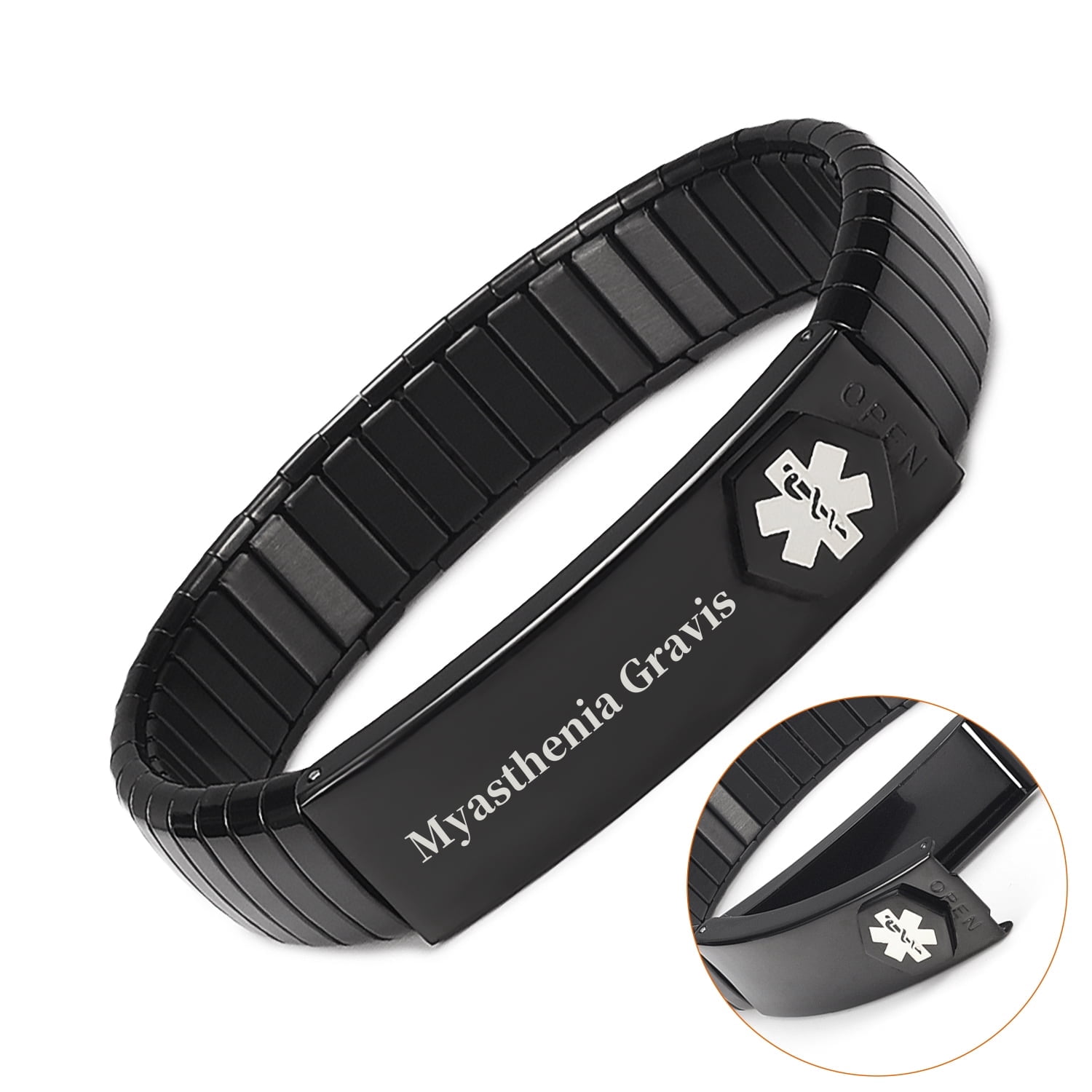 Wollet Stainless Steel Medical Alert Bracelet for WoMen, 7Inch, Black ...