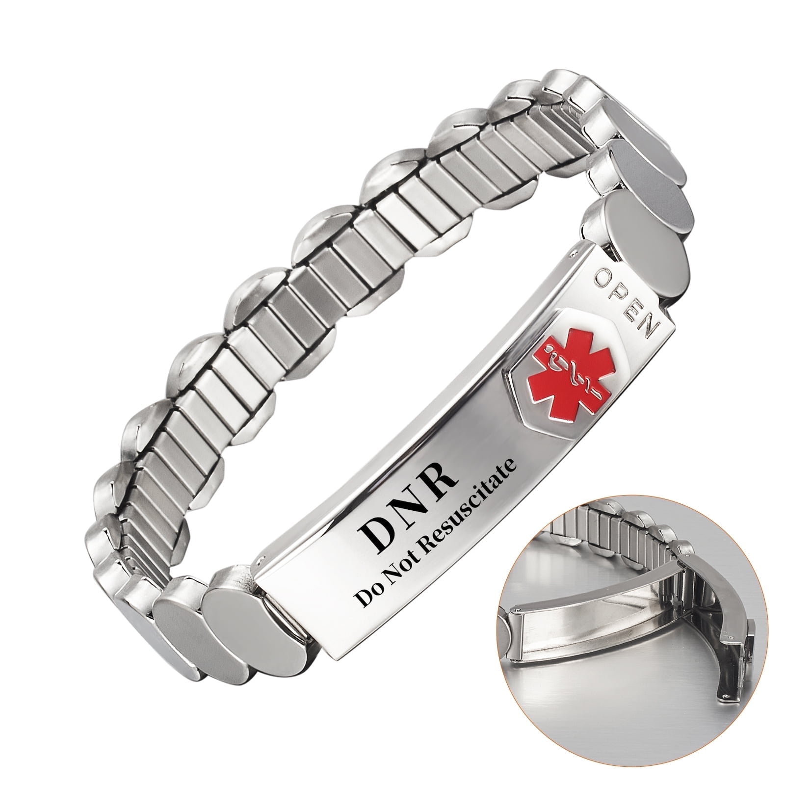 Wollet Stainless Steel Medical Alert ID Bracelets for Men WoMen, Engraved DNR Do Not Resuscitate ...