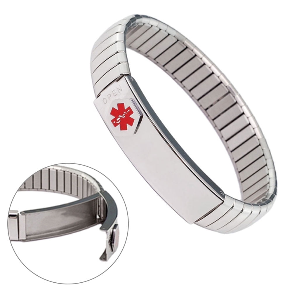 Wollet Stretchable Silver Medical Alert Bracelets for Men 8.26 ...