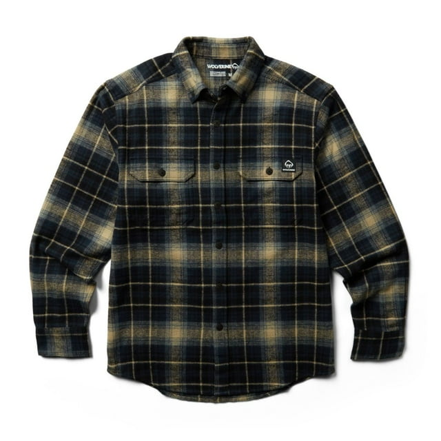 Wolverine Glacier Heavyweight Long Sleeve Flannel Shirt Men Dark Navy ...