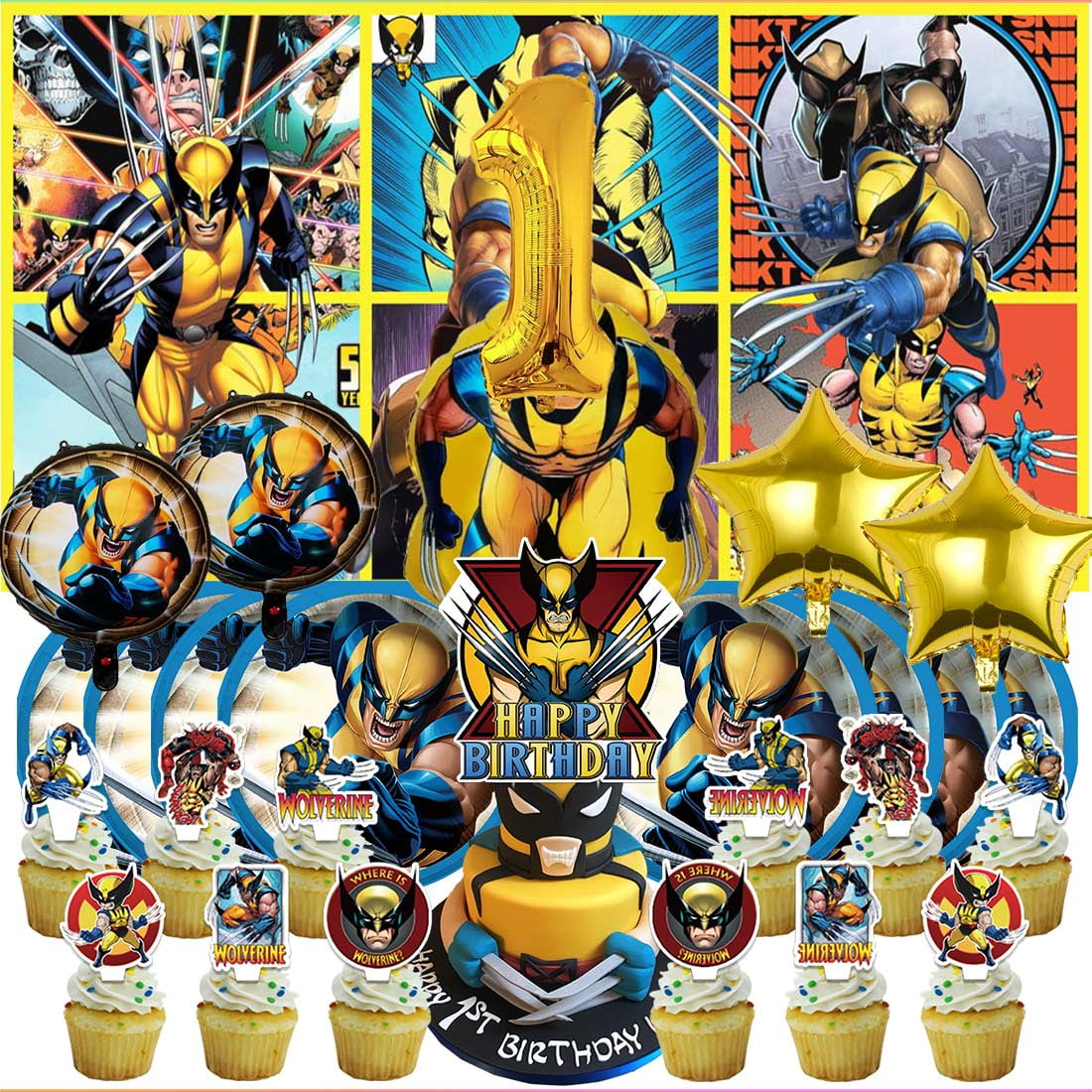 Wolverine X-men 1st Tableware Balloons Cake Toppers Backdrop Banner ...