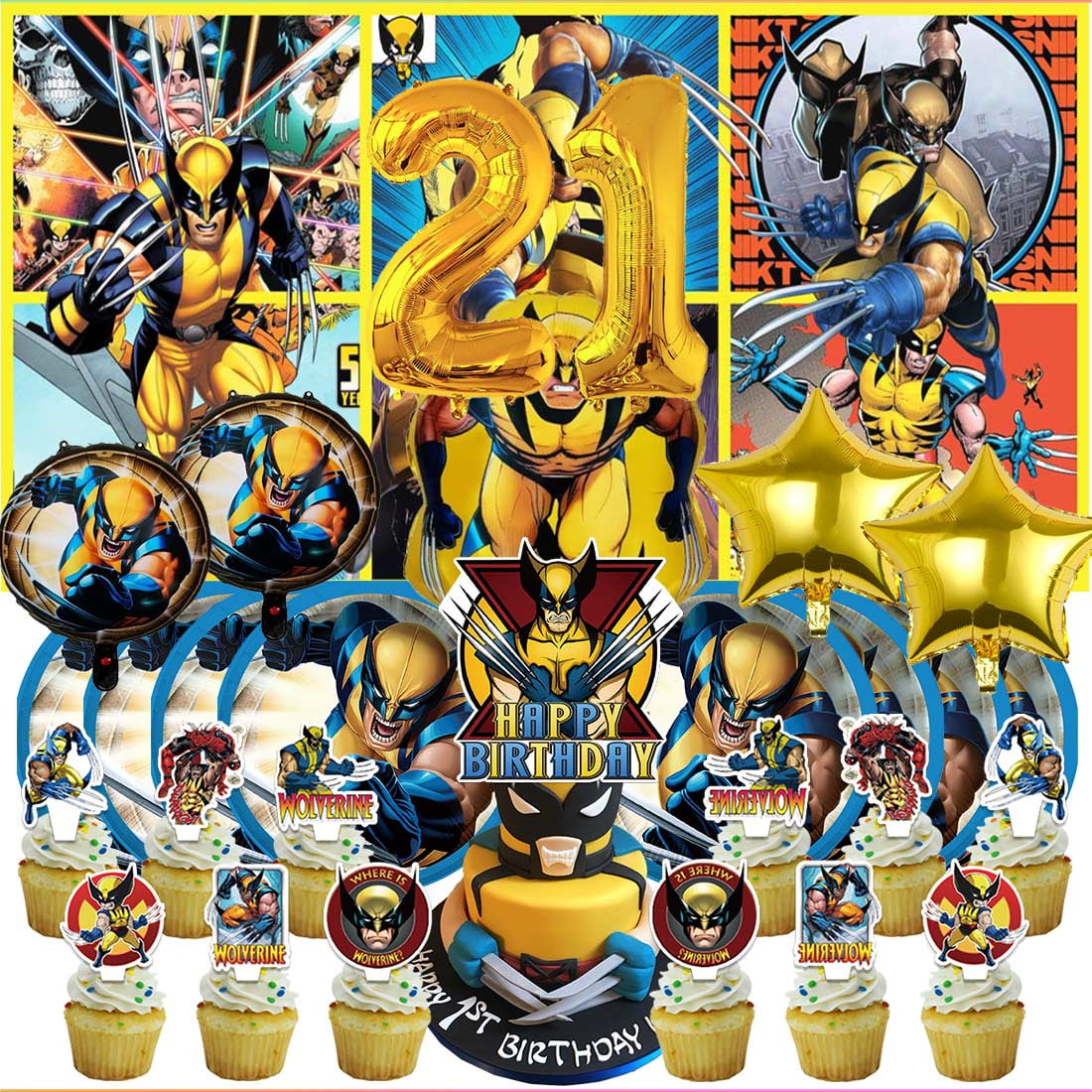 Wolverine X-men 21th Tableware Balloons Cake Toppers Backdrop Banner ...