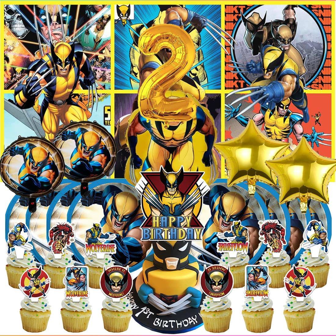 Wolverine X-men 2nd Tableware Balloons Cake Toppers Backdrop Banner ...