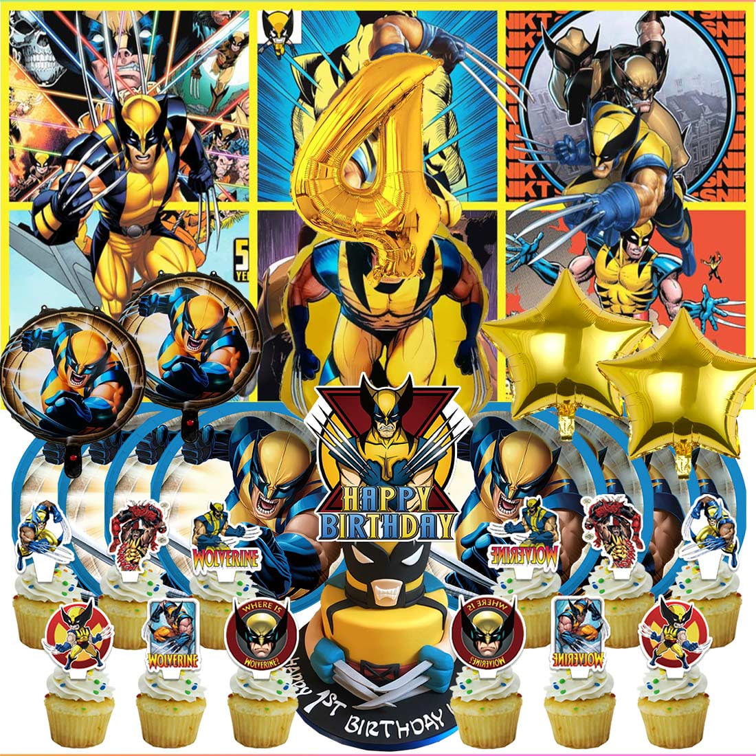 Wolverine X-men 4th Tableware Balloons Cake Toppers Backdrop Banner ...