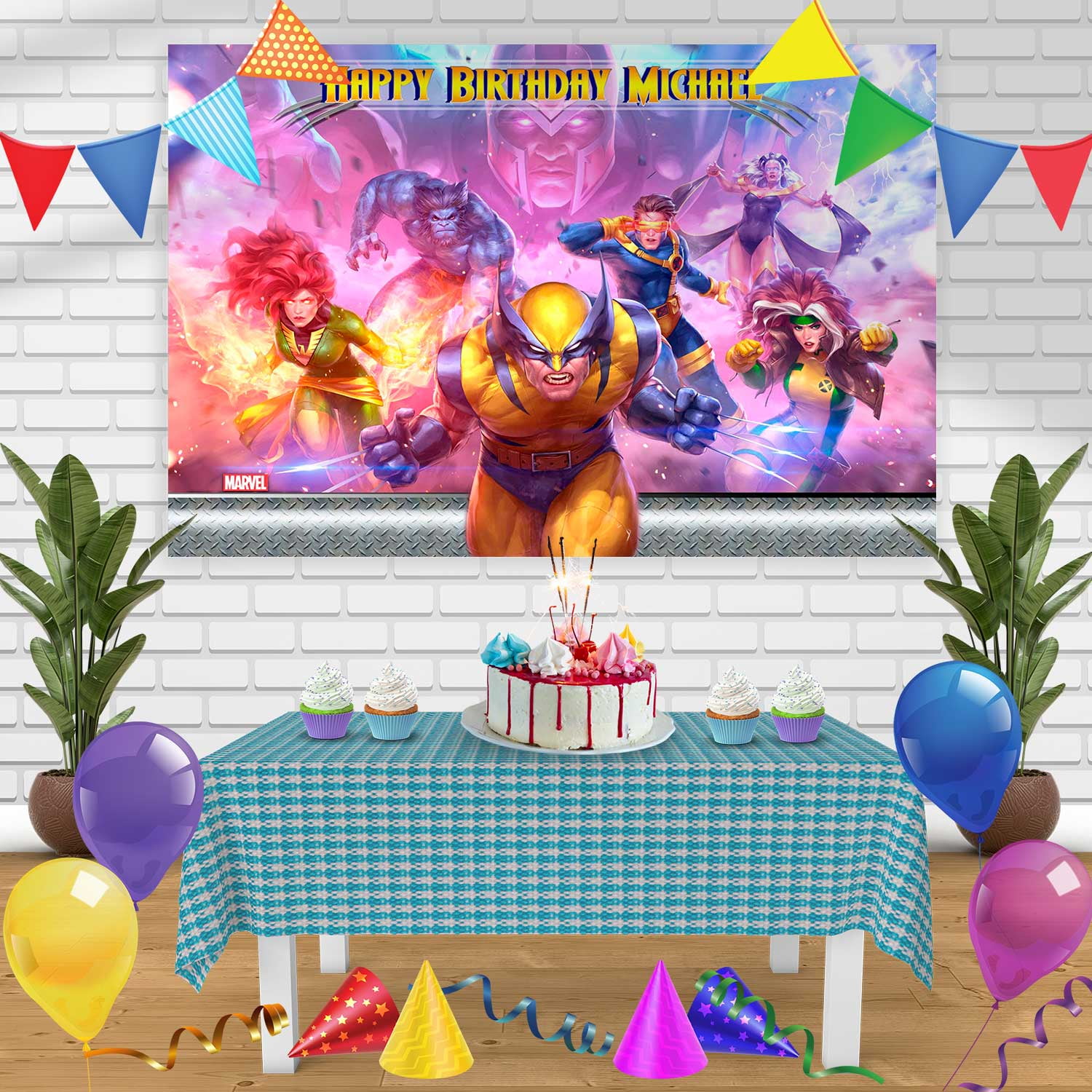 Wolverine X men Birthday Banner Personalized Party Backdrop Decoration ...