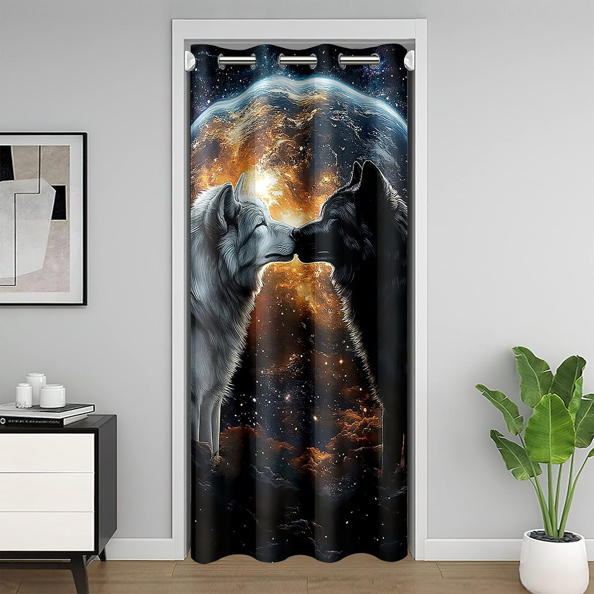 Wolves Door Curtain for Doorway Privacy,Mystic Universe Starry Glitter ...