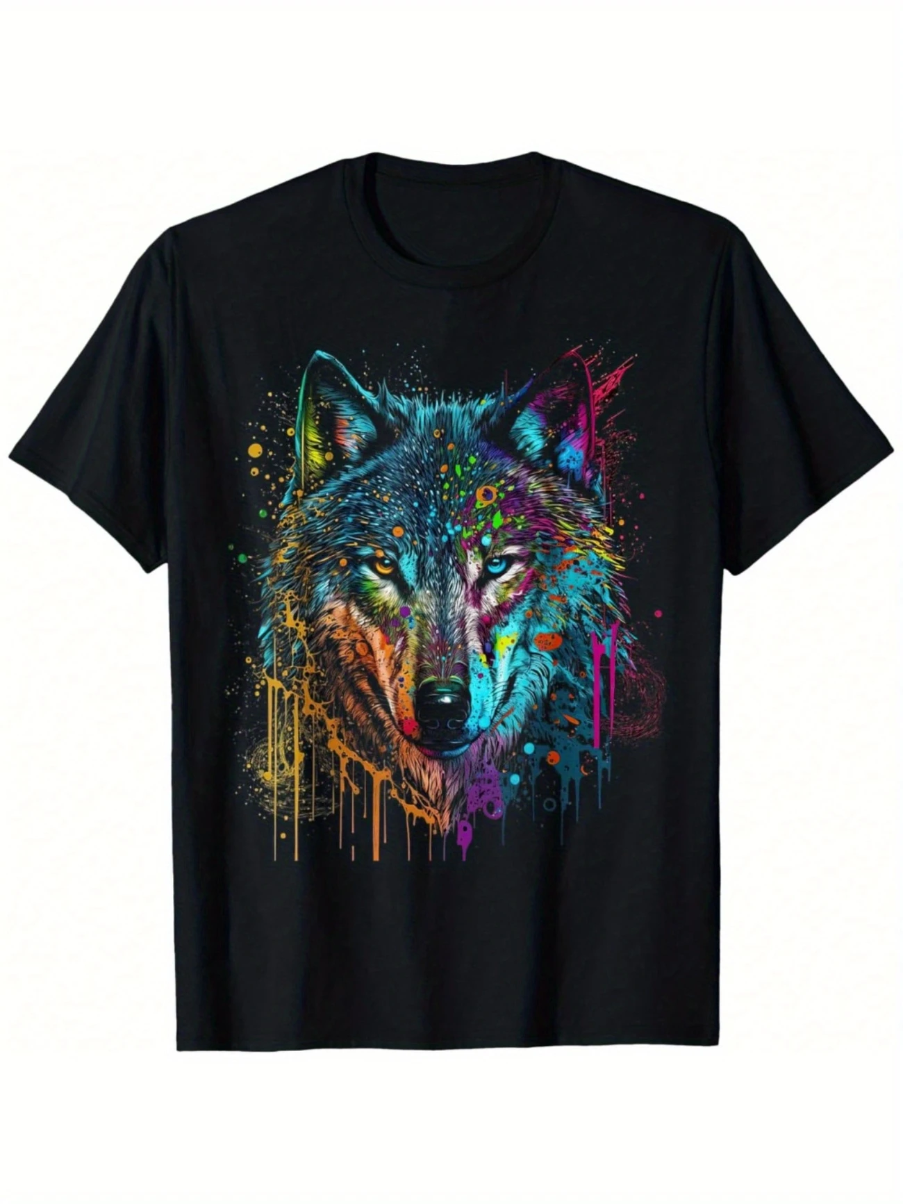 Wolves Face Graphic Tees Summer Tshirt Short Sleeve Casual Black T ...