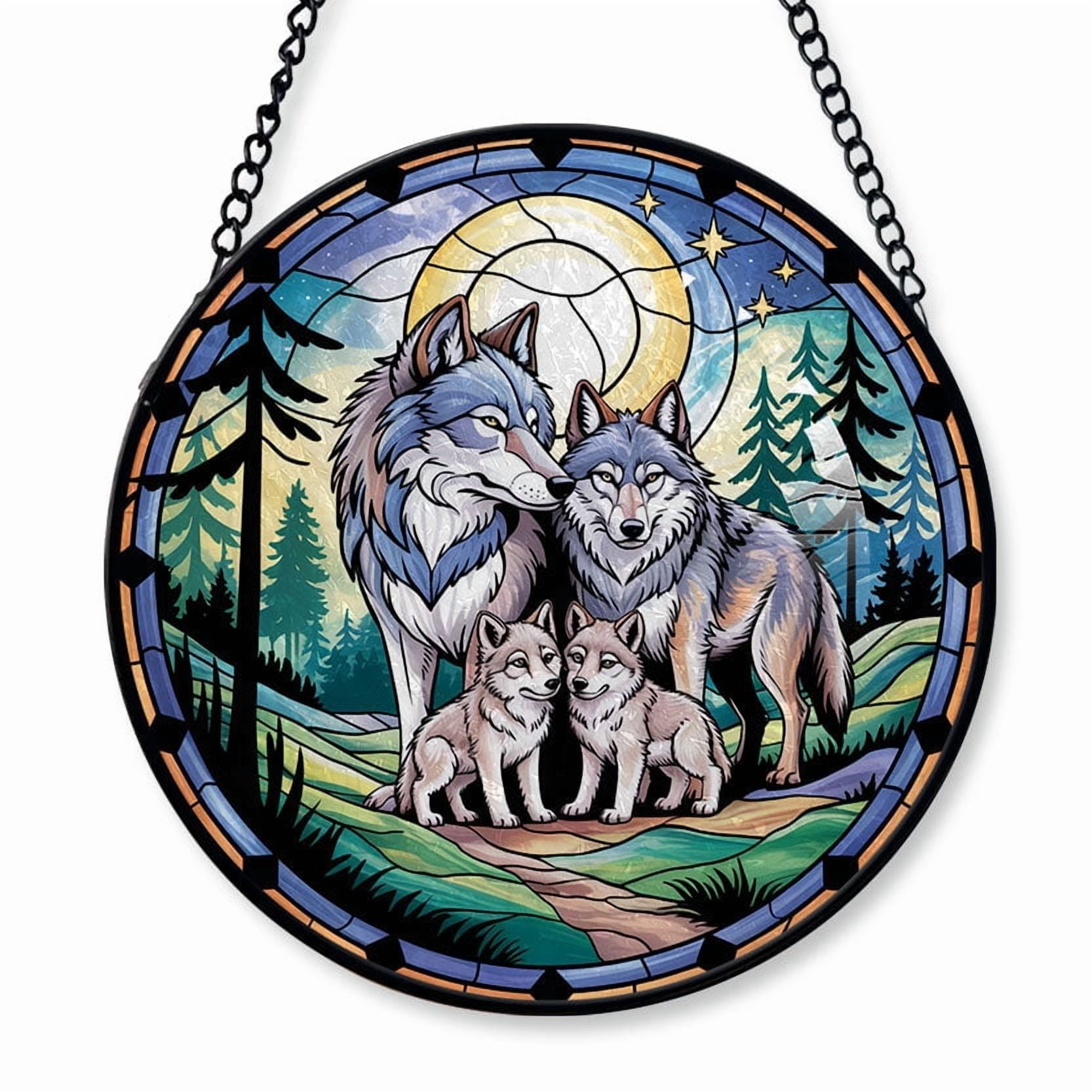 Wolves Family of 4 Stained Glass Suncatcher Window Hanging – Christmas ...