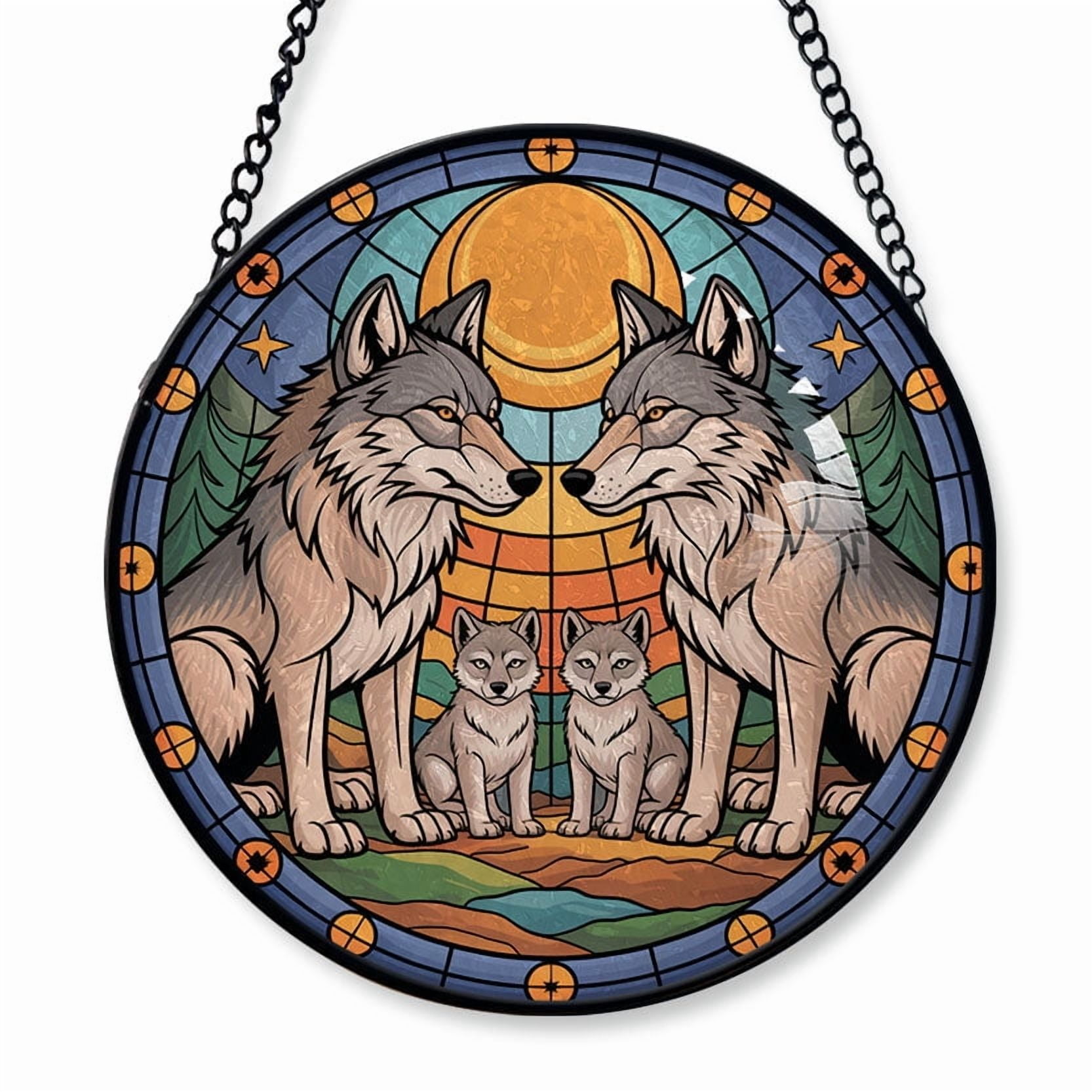Wolves Family of 4 Stained Glass Suncatcher Window Hanging – Christmas ...