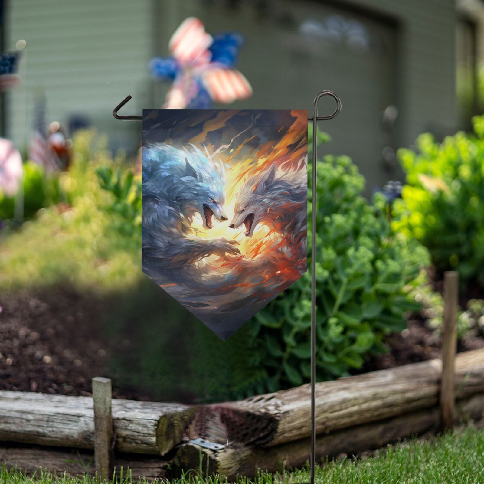 Wolves Fight Garden Flag 18" x 12.5" Double Sided Yard Lawn Outdoor ...