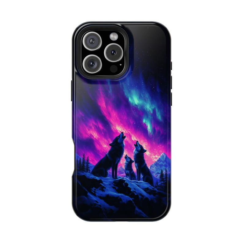 Wolves Howling Aurora Borealis Purple Night Sky Artwork Phone Case with ...