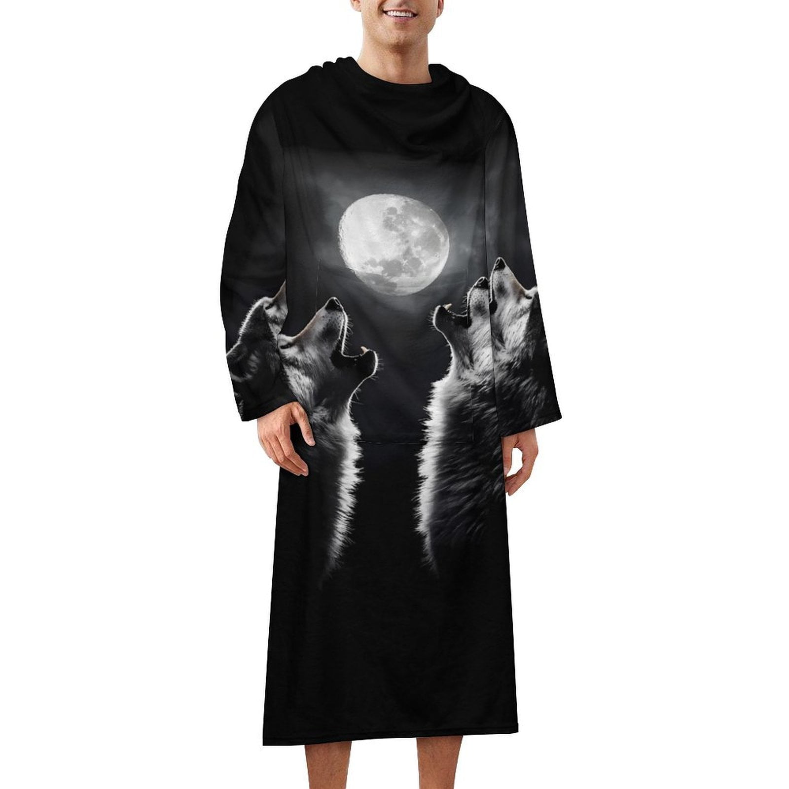Wolves Howling at The Moon Wolf Pack Wearable Blanket with Sleeves and ...