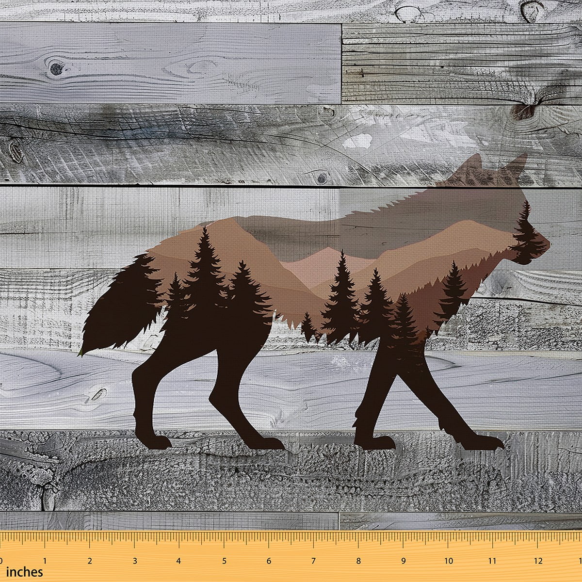 Wolves Hunting Fabric By The Yard, Safari Wooden Plank Wolf Upholstery ...