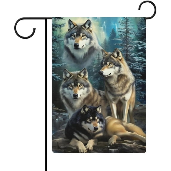 Wolves Pack Forest Landscape Garden Flag, 12 x 18 Inch Double Sided ...