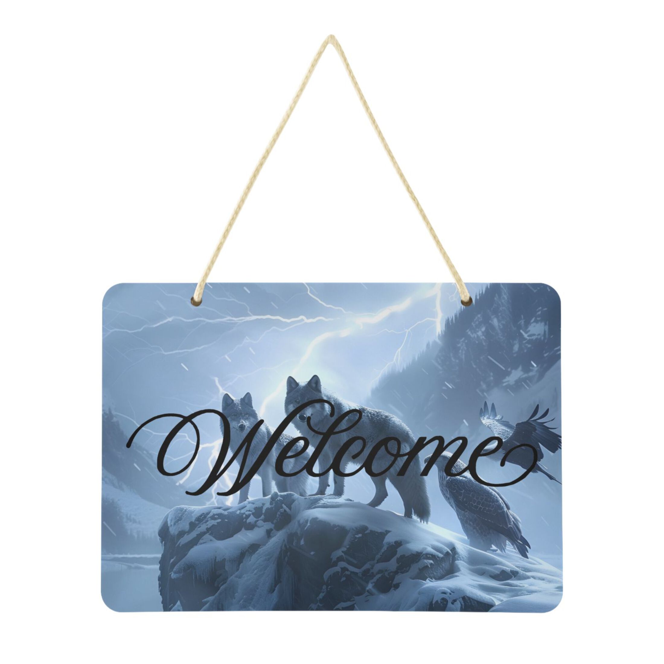 Wolves and Eagle Welcome Sign Front Door PVC 14x10 inch Hanger Hello Sign Farmhouse Wall Porch ...