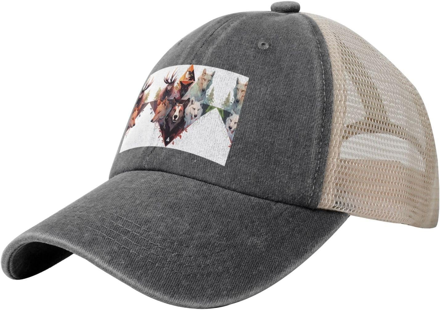Wolves and Reindeer Mesh Trucker Hat Mesh Snapback,Trendy Cowboy Cap ...