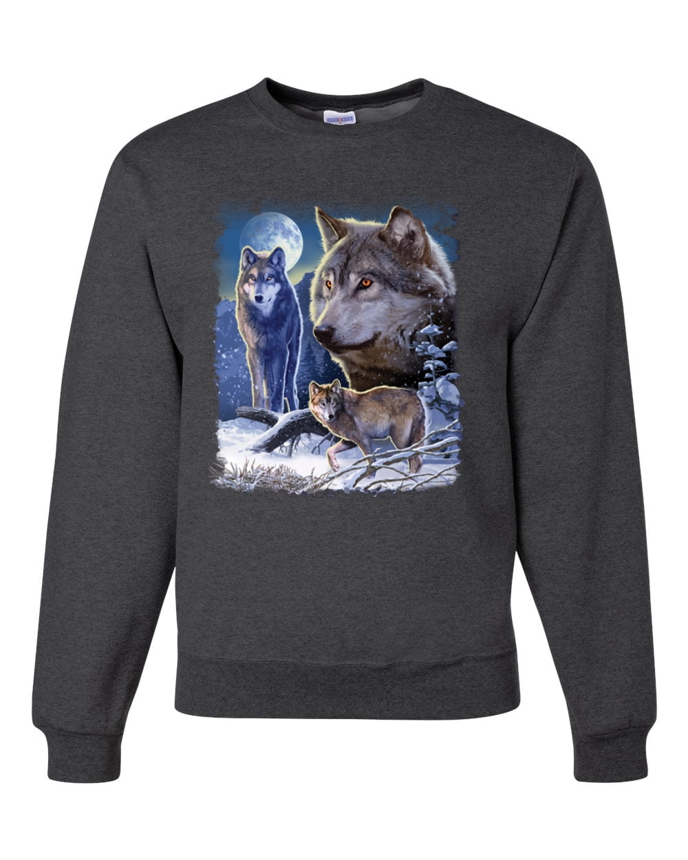 Wolves and the Moon in the Winter Night | Mens Animal Lover Crewneck ...