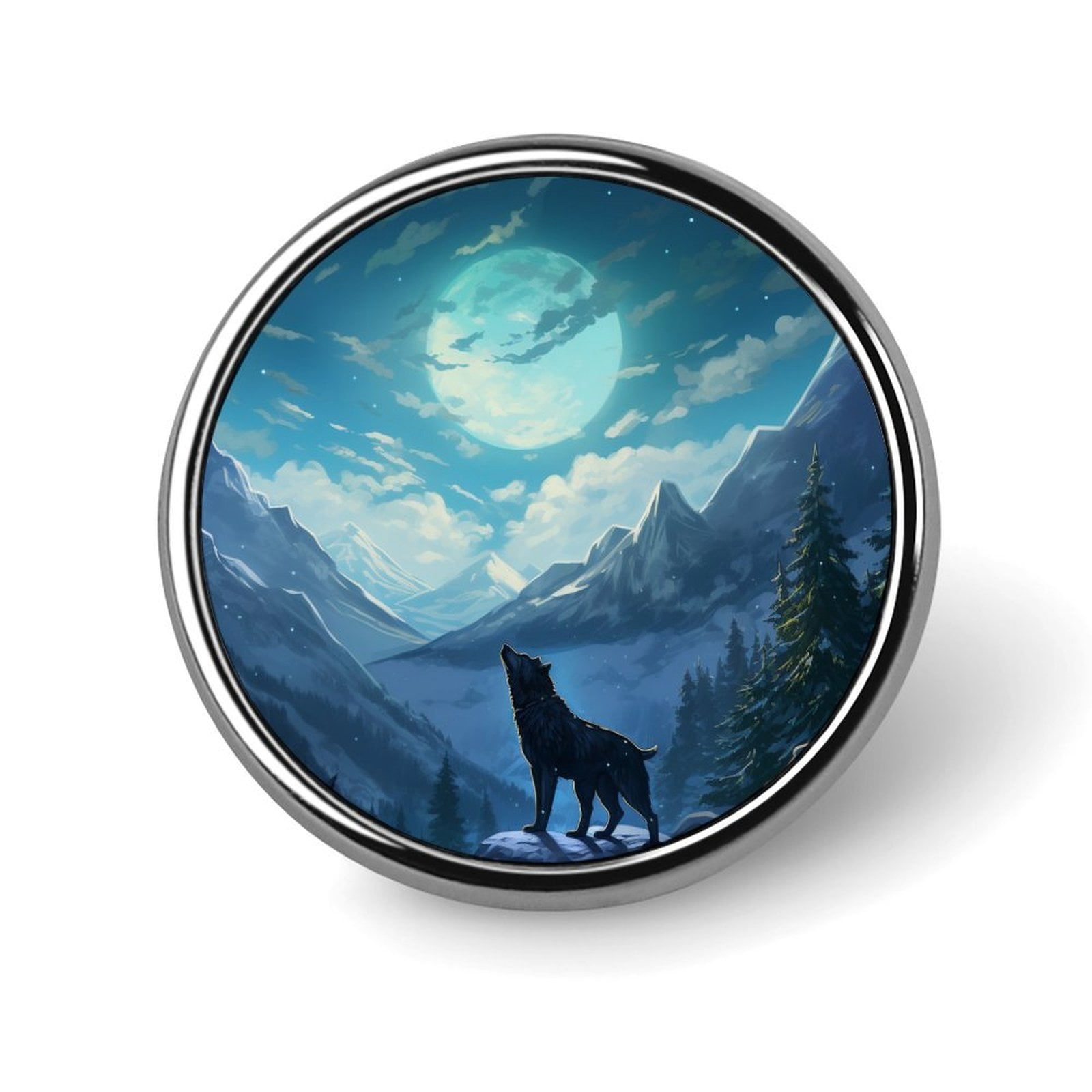 Wolves in The Moonlight Lapel Pin Round Art Badge Accessories Backpacks ...