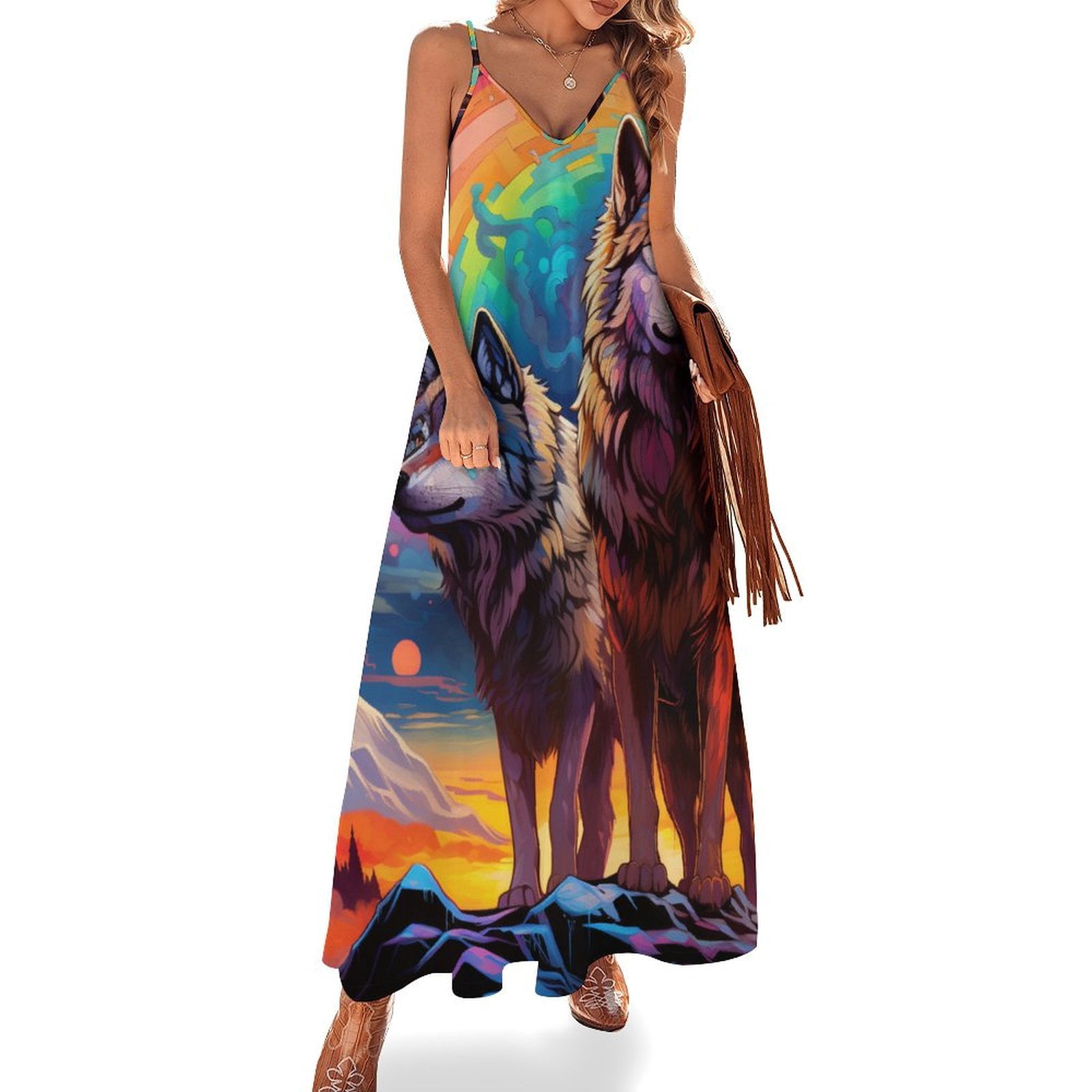 Wolves in The Moonlight Sleeveless Dress Women's Luxury Party Dress ...