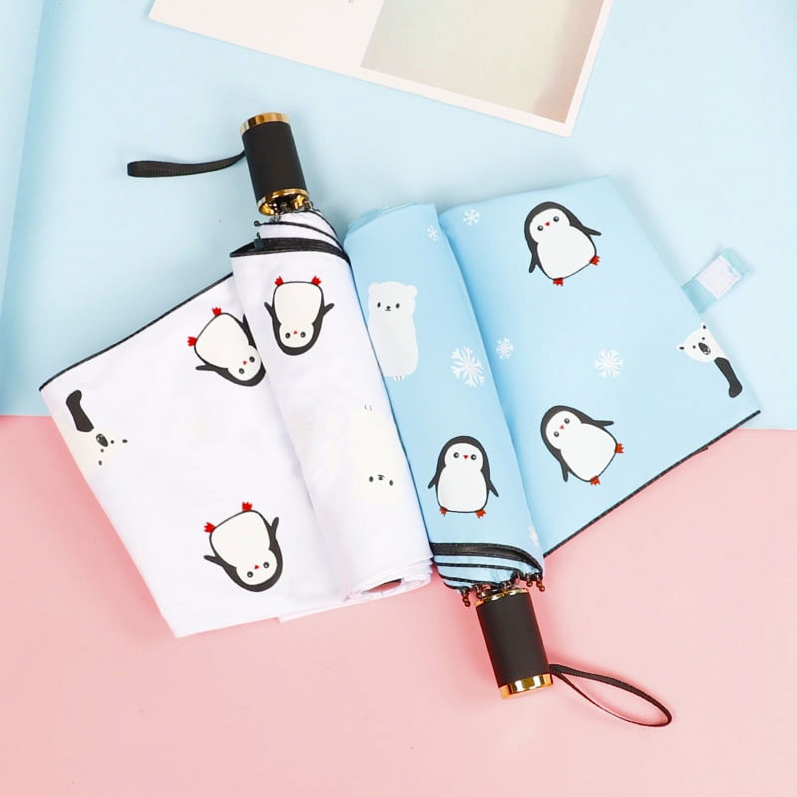 Woman 3 Folding Sun Umbrella reverse Folding Fresh Little Penguin UV ...