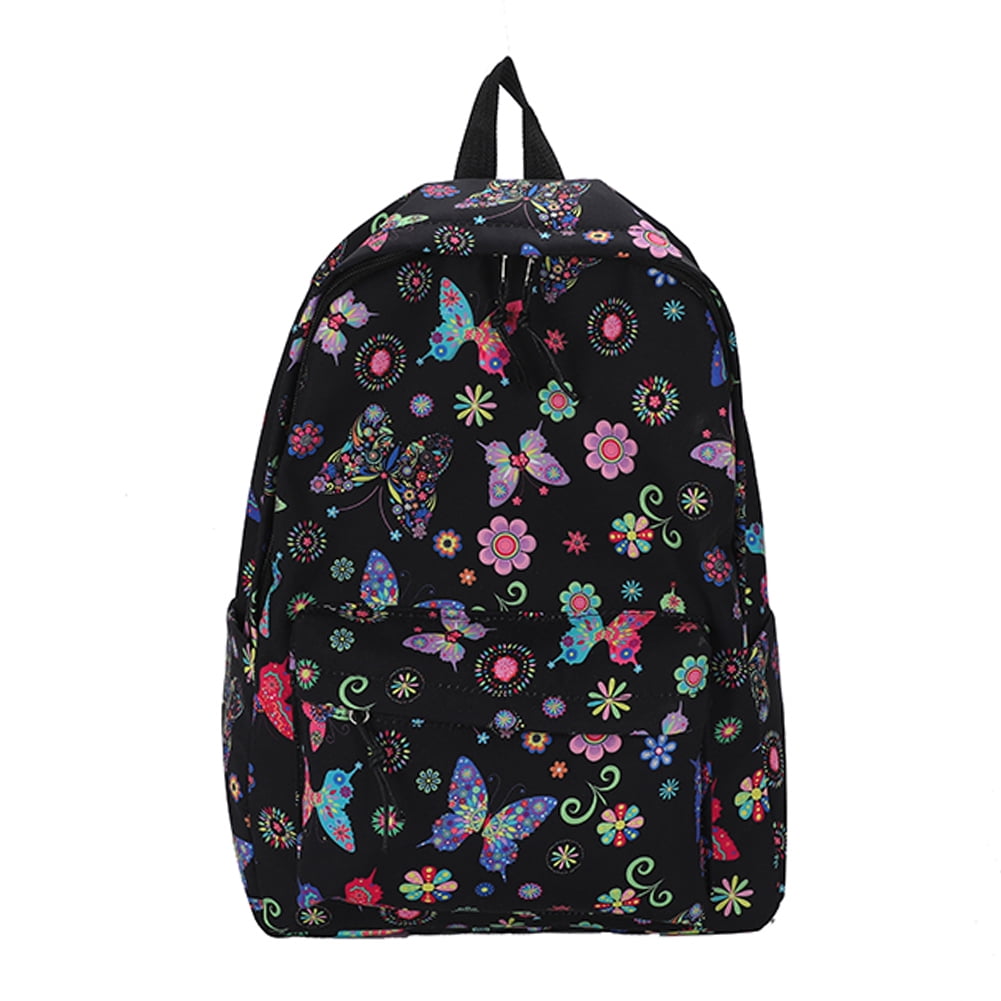 Woman Backpack Butterflies Floral Print School Bags Nylon for Teenage ...