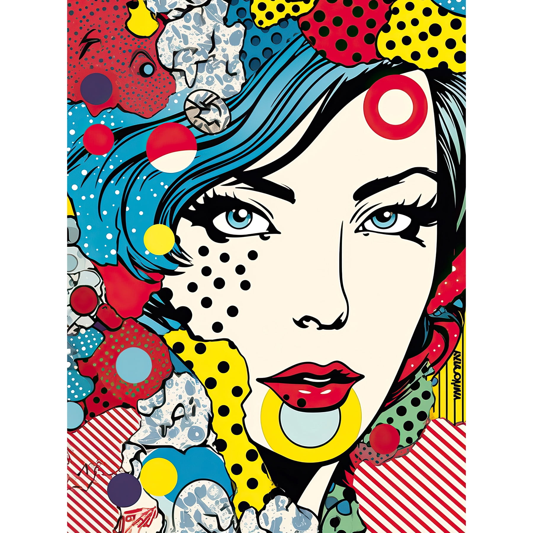 Woman Blue Eyes Abstract Comic Book Style Portrait Pop Art Bedroom ...