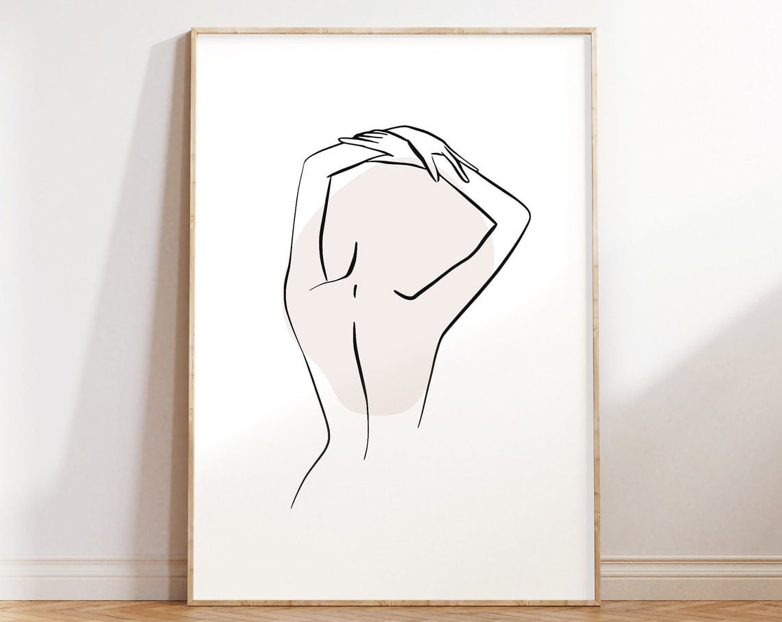 Woman Body Line Art, Beige Black Print, Minimalist Poster, Female Line ...