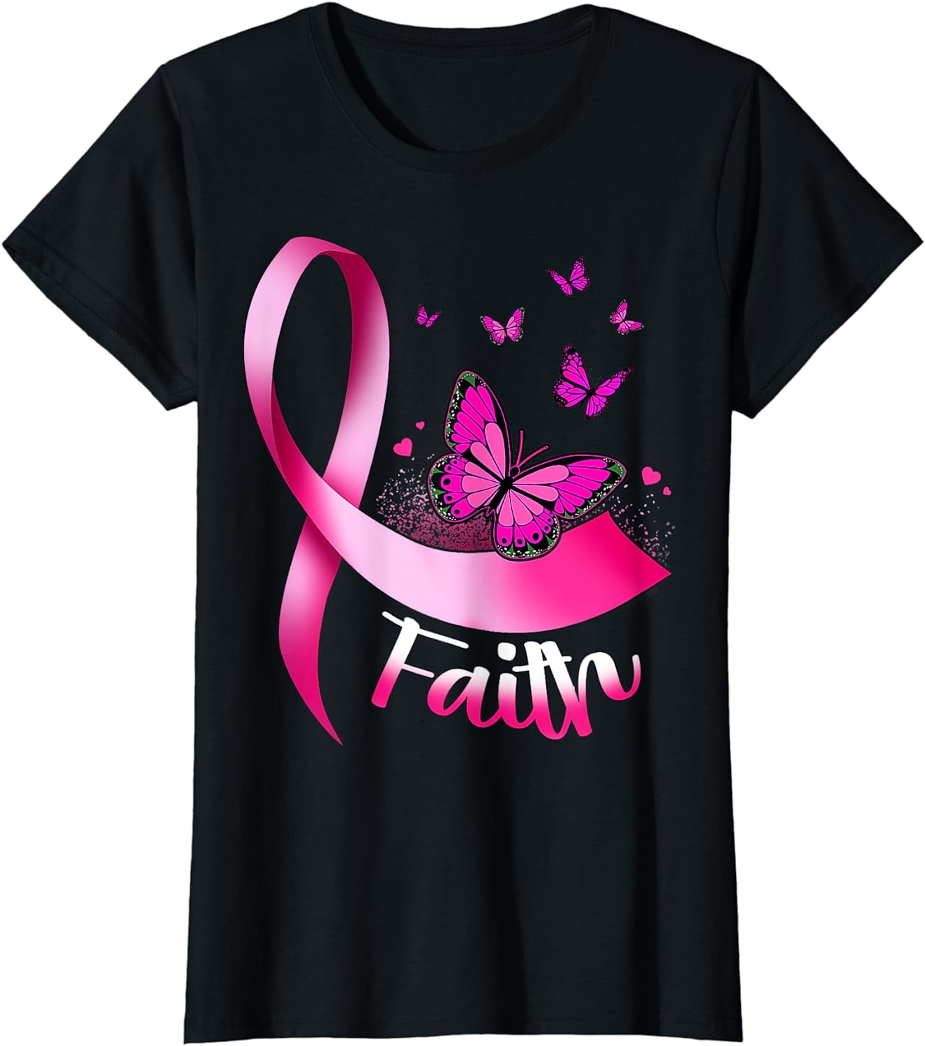 Woman Butterfly Faith Pink Ribbon Cancer Breast Awareness T-Shirt ...