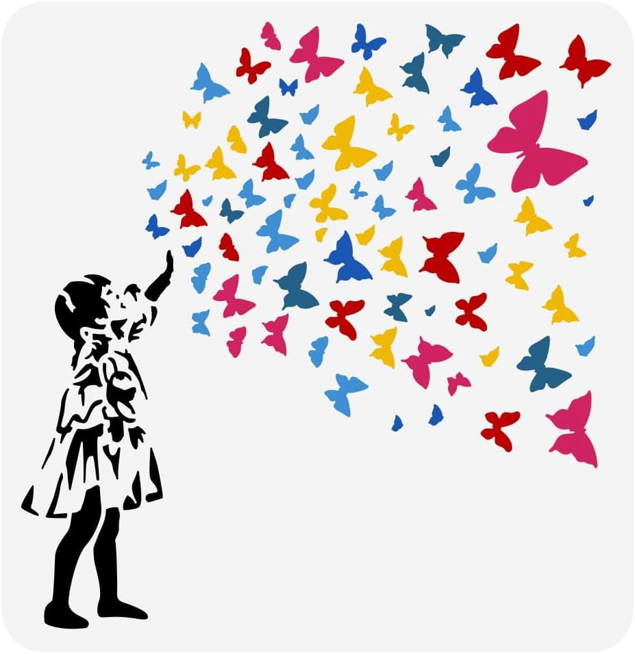 Woman with Butterfly Stencil for Painting 11.8x11.8 inch Plastic PET ...