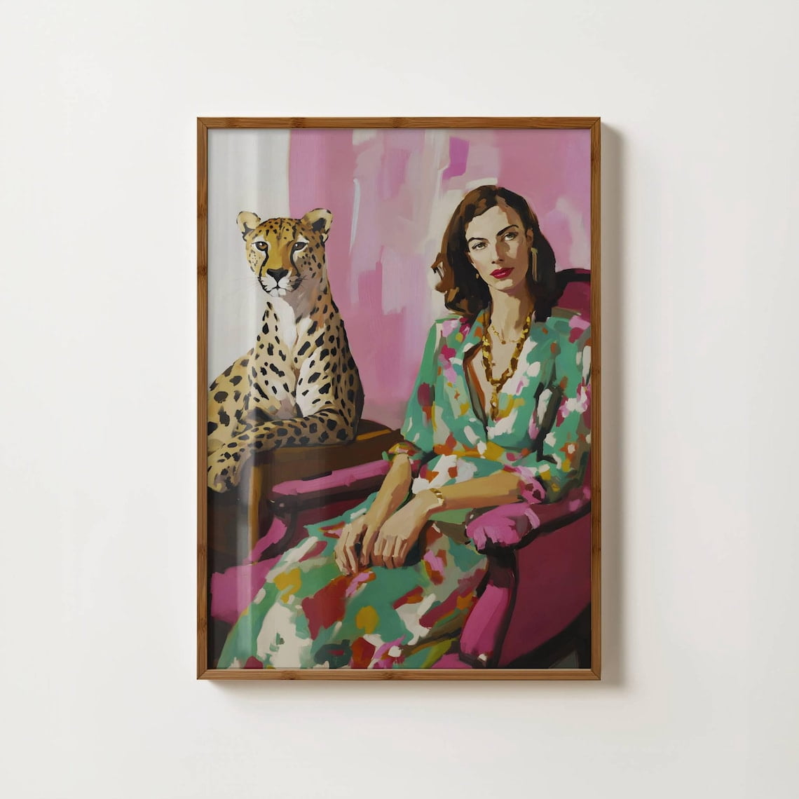 Woman With Cheetah Portrait Print Cheetah Wall Art Womans Portrait ...