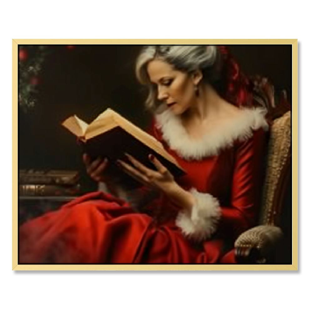 Woman Christmas Painting, Fireplace Art Print, Christmas Canvas Print ...