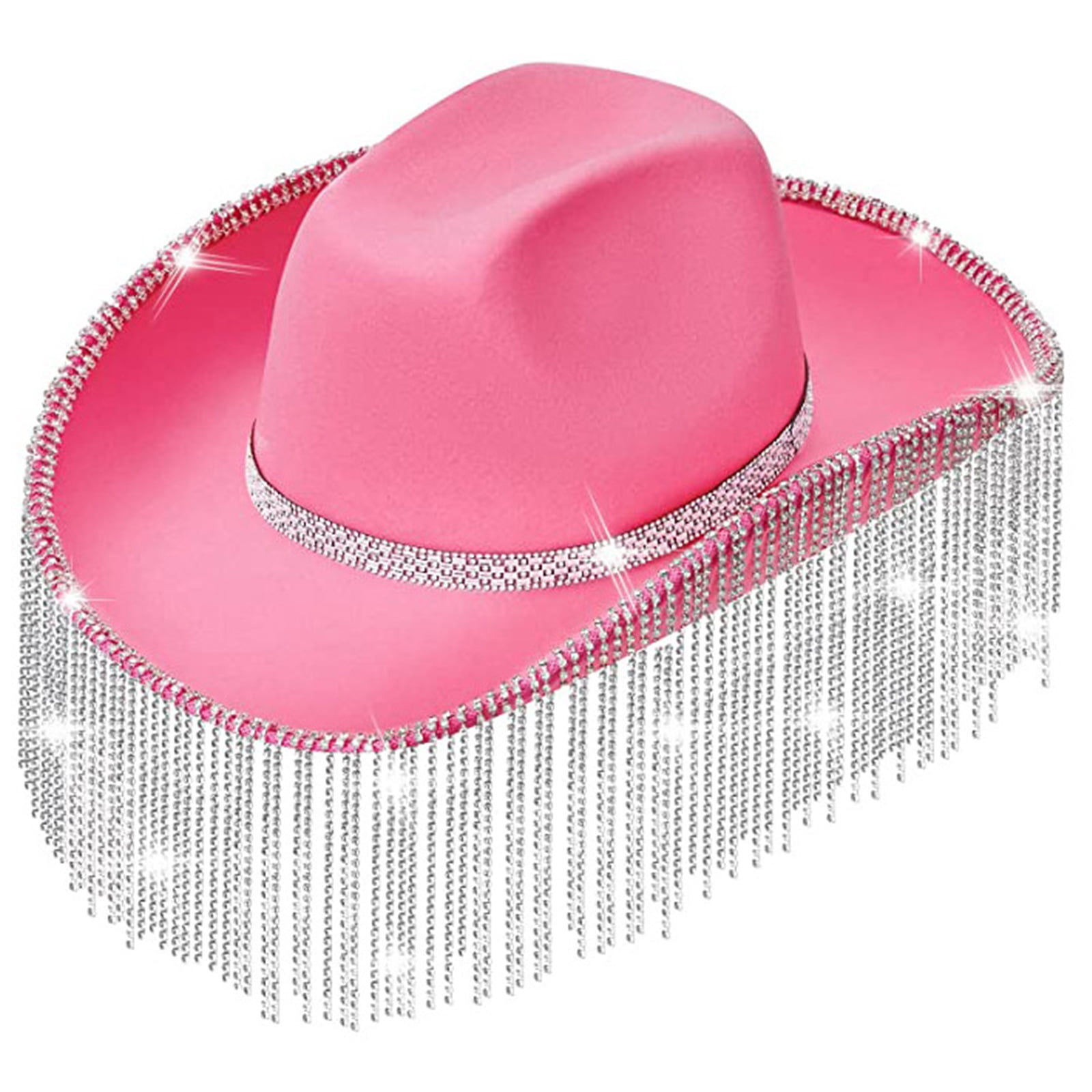 Woman Dangle Rhinestone Cowgirls Hat Outdoor Sunproof Wide Brim Bridal ...