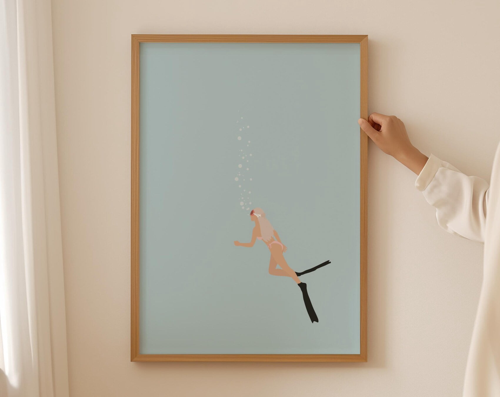 Woman Diving Print | Minimalist Woman Swimming | Snorkeling Underwater ...